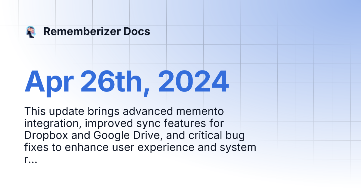 Apr 26th, 2024 | Rememberizer Docs